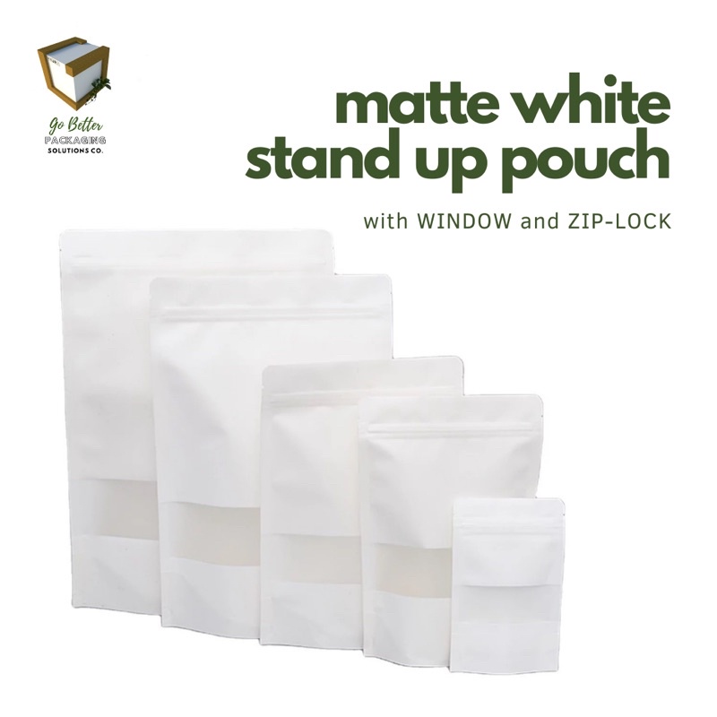 Matte White Stand Up Pouch with Ziplock and Window (50pcs/100pcs ...