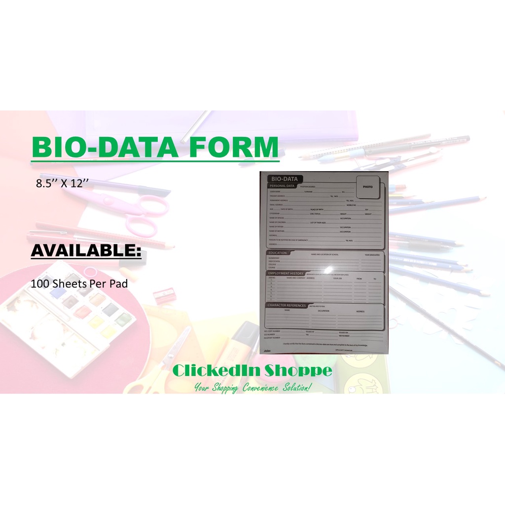 BIO-DATA Form Approx. 98-100pcs. Per Pad | Shopee Philippines