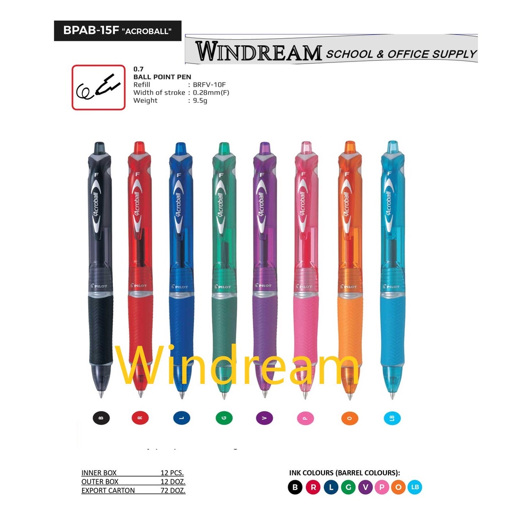 Pilot Acroball Colored Ballpen retractable BPAB-15F | Shopee Philippines