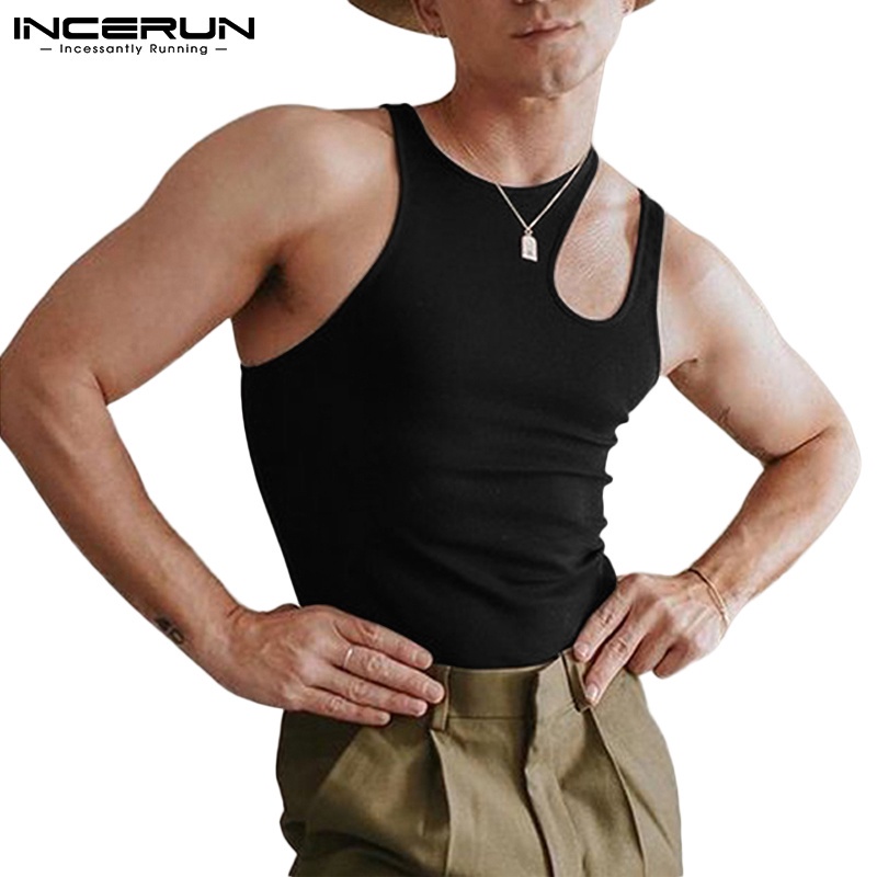 INCERUN Men Leisure Sleeveless Hollow Out Off Shoulder Skinny Tank Tops ...