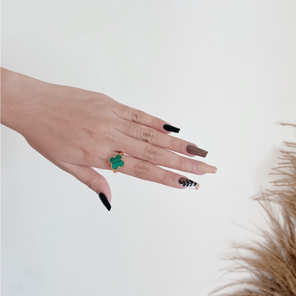 Sparkles By Olivia Manila Green Malachite Clover Ring | Shopee Philippines