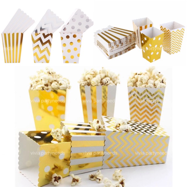 6pcs Popcorn Box Gold/Silver Disposable Carton Food Box | Shopee ...