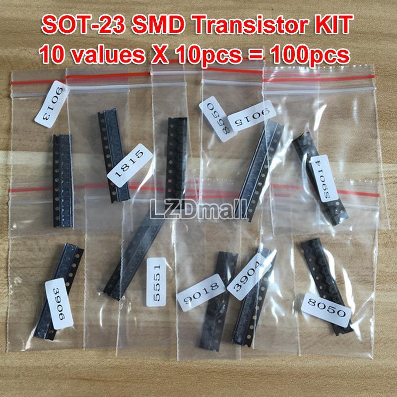 100pcs SOT-23 SMD Transistor KIT 10kinds x 10pcs=100pcs S9013 (J3) S9014 (J4/L6) S9015 (M6 ...