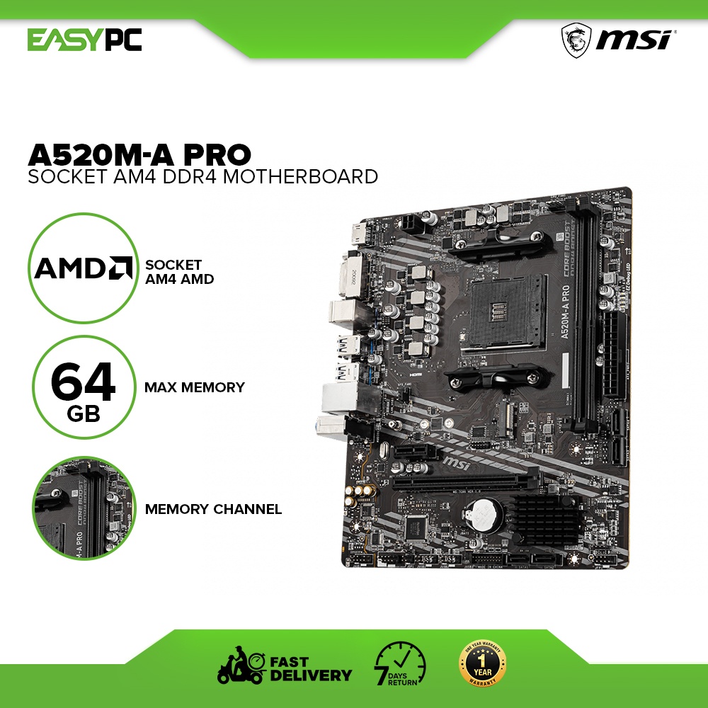EasyPC| MSI A520m-A Pro Socket Am4 Motherboard| Ddr4| MATX | Shopee ...
