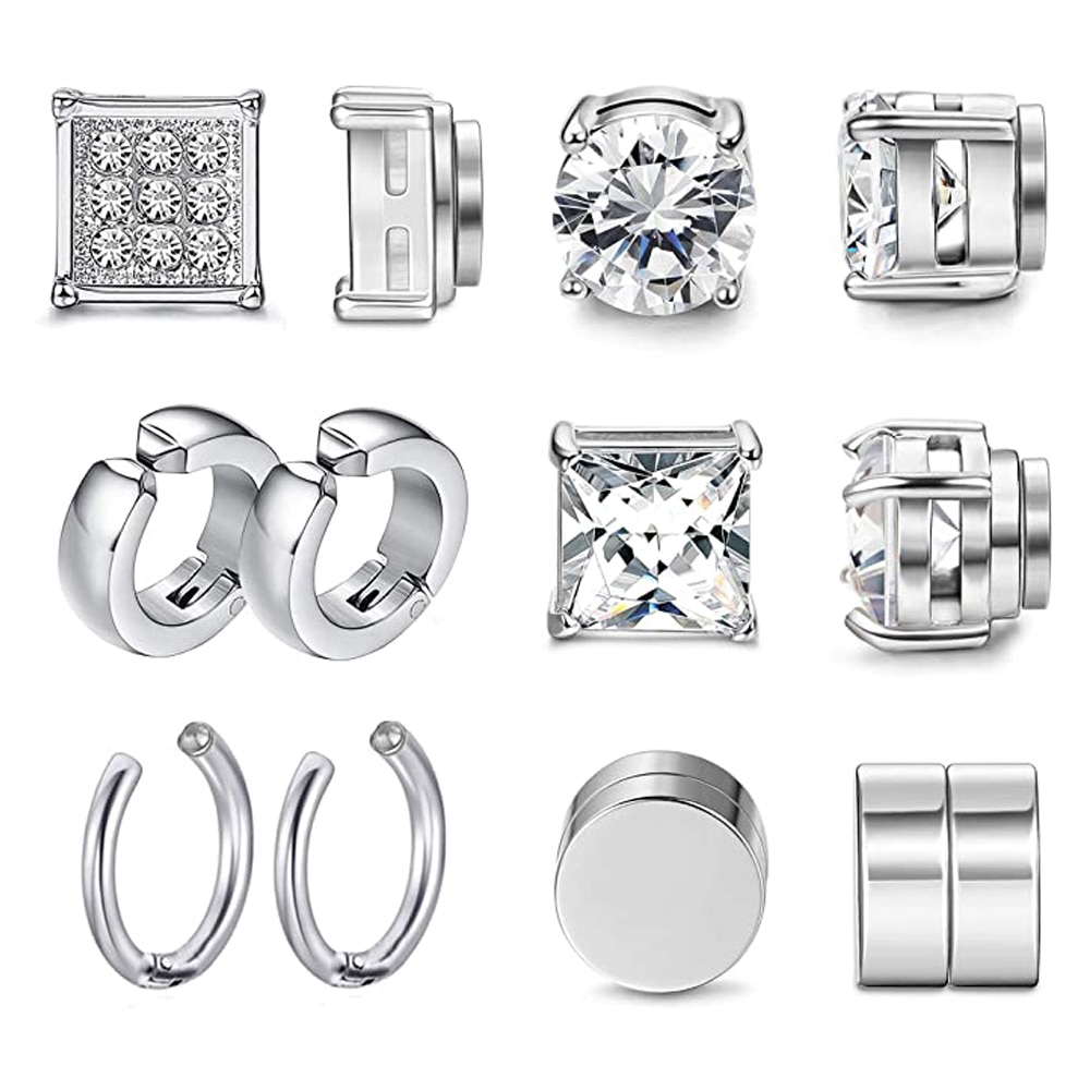 6 Pairs Magnetic Stud Earrings for Men Women Stainless Steel Clip on ...