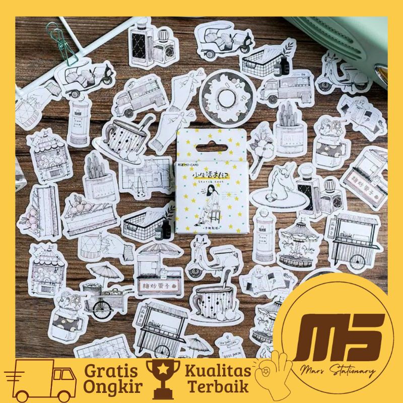 PUTIH HITAM [45Pcs] Kawai Monochrome Girl Sticker | Black And White ...