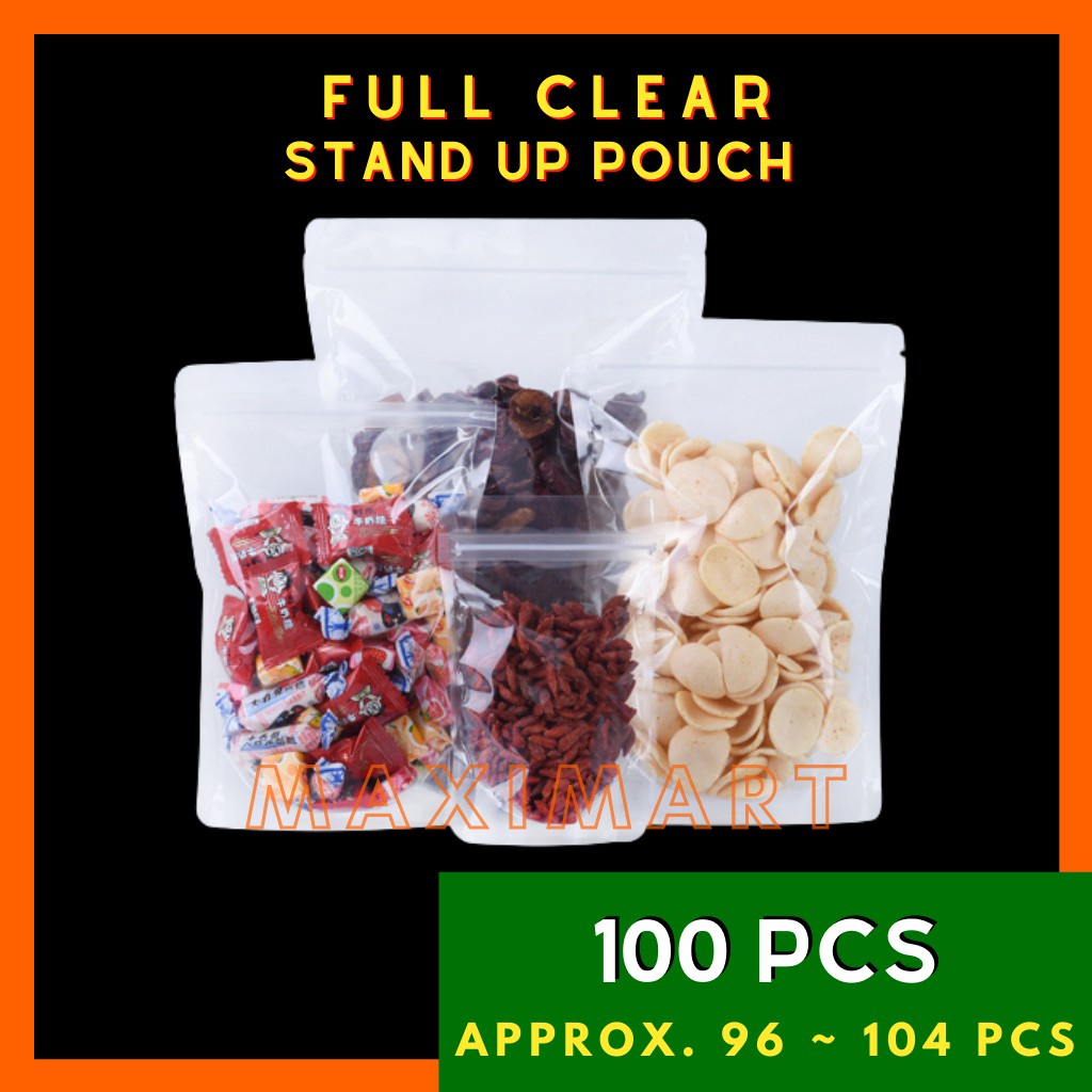 ☎100 pcs Full Clear Stand Up Pouch with Zip Lock Ziplock Pouch Resealable Plastic Packaging Bag ...