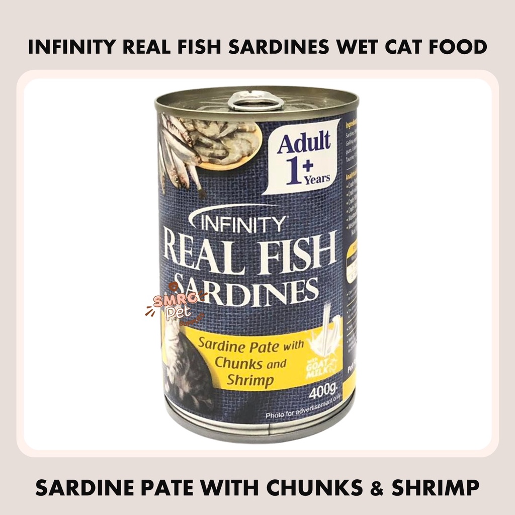 Infinity Real Fish Sardines Wet Cat Food in Can 400g Smoked Tuna ...