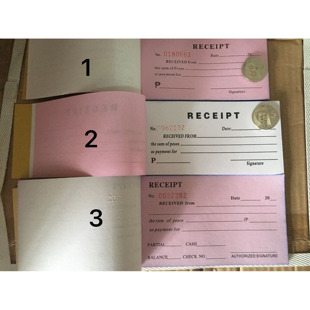 Receipt resibo (three size) carbon paper temporary receipt RECEIVED ...