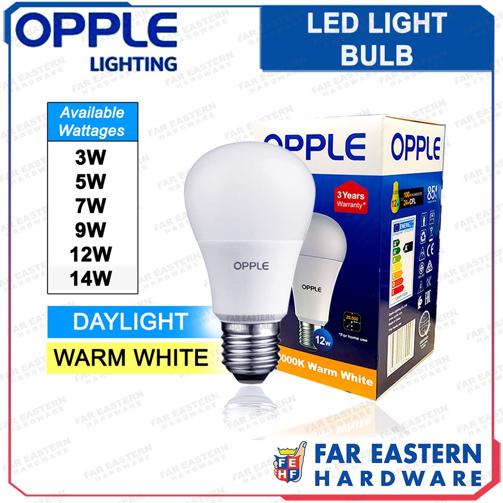 OPPLE LED Light Bulb 3W / 5W / 7W / 9W /12W /14W Daylight | Warm White | Shopee Philippines