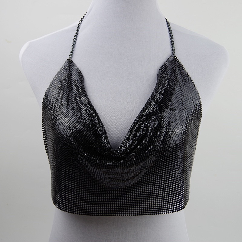Sexy Metal Mesh Metallic Vneck Chainmail Sparkly Cropped Top | Shopee ...