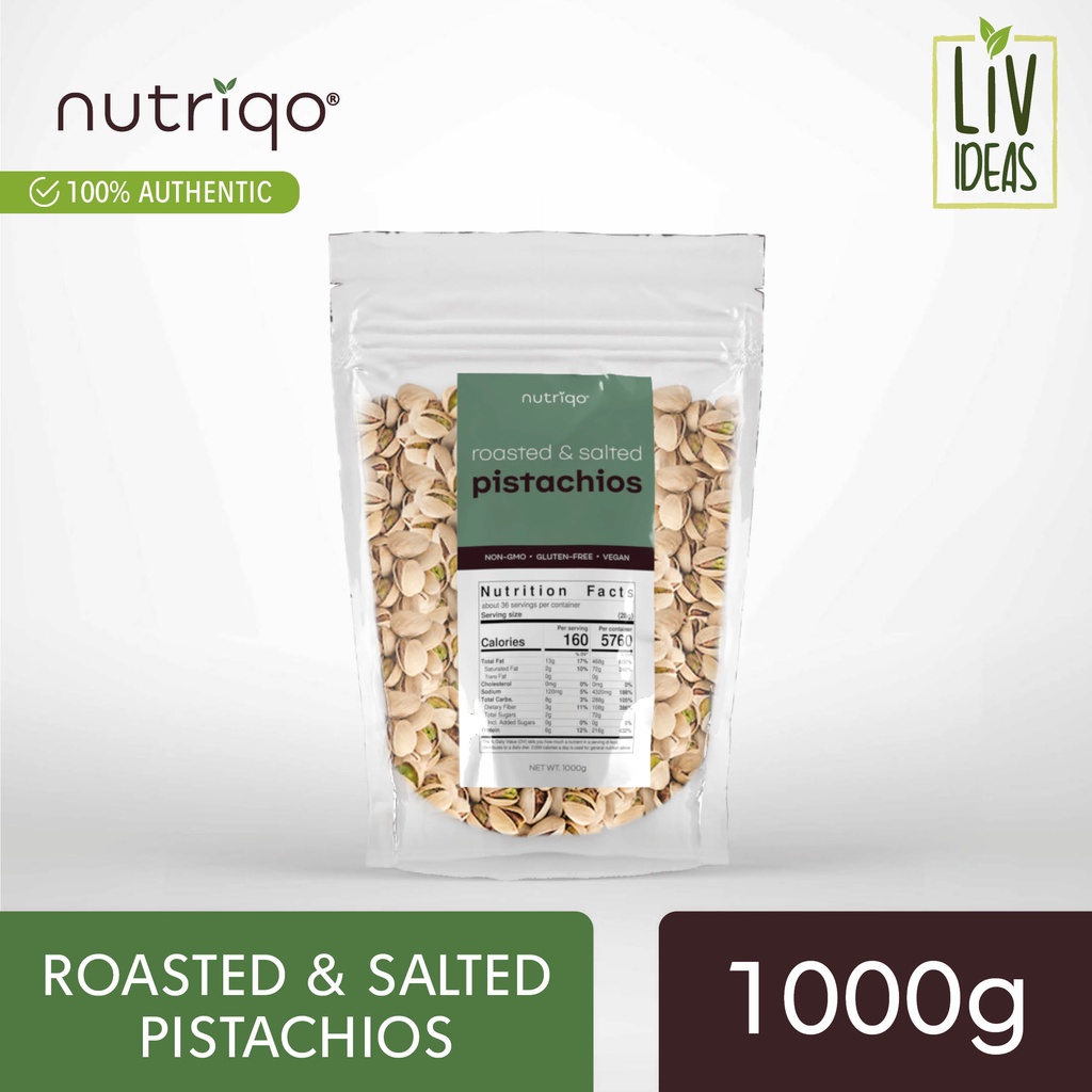 Nutriqo Roasted & Salted Pistachios w/ Shell 1000g / 1kg (Non-GMO ...
