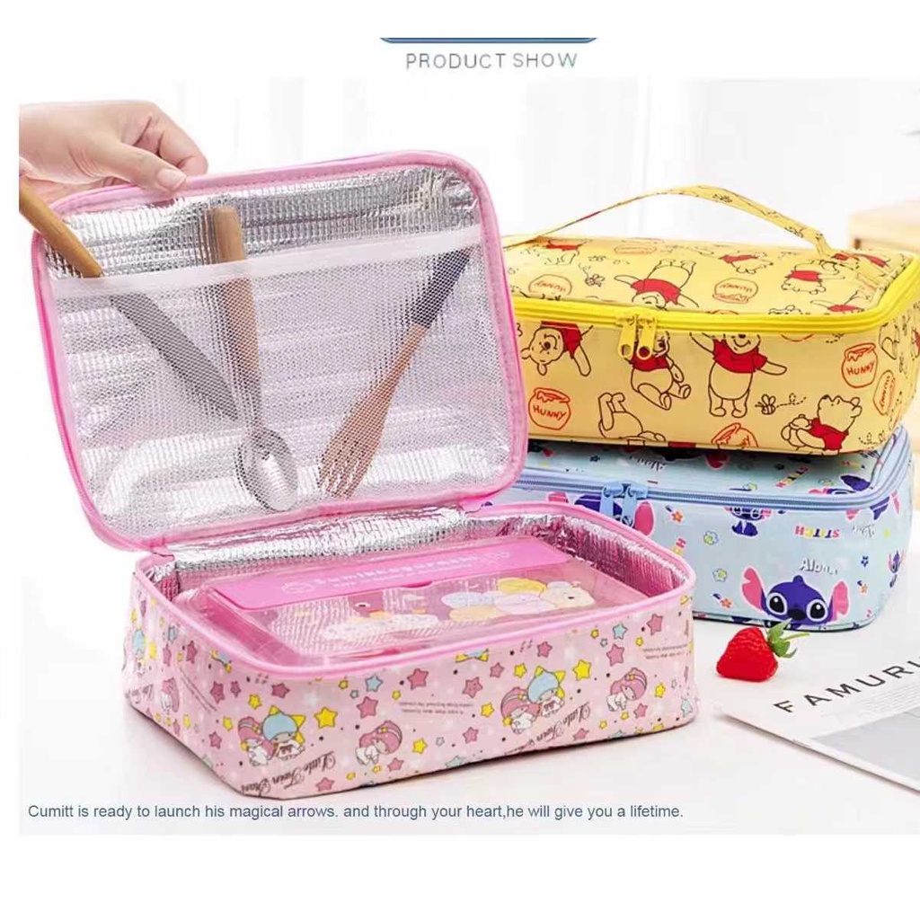Character Square Portable Lunch Boxes Bag Thermal Waterproof | Shopee ...