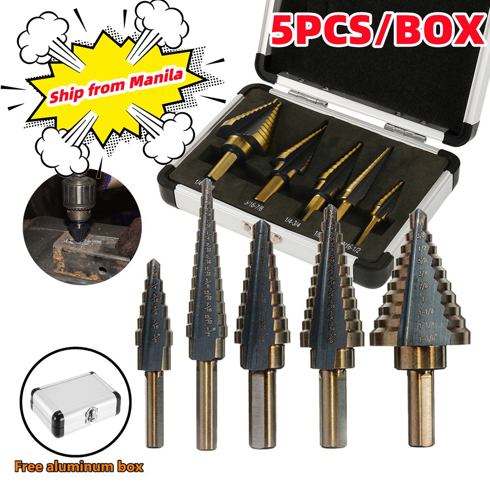 5pcs HSS Cobalt Multiple Hole 50 Sizes Step Drill Bit Set with Aluminum ...