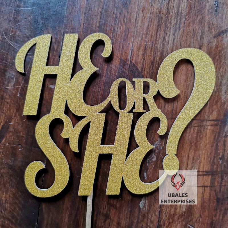 CUSTOMIZED GENDER REVEAL Cake TOPPER - glittered cardstock with acrylic ...