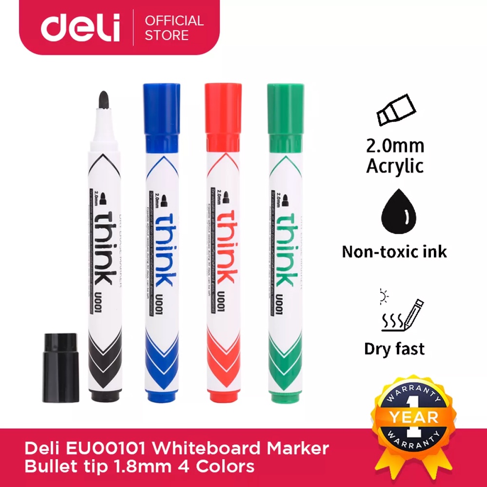 Deli EU00101 Dry Erase Marker 2.0mm Assorted Color 4Pcs | Shopee ...