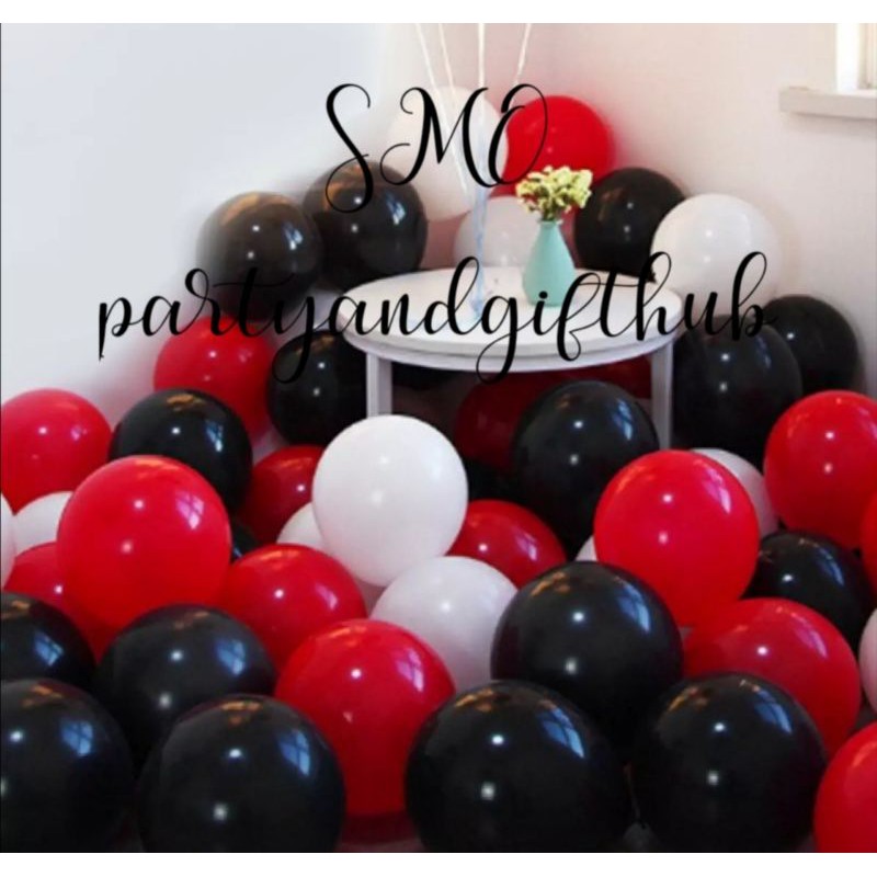 30pcs. Tri Color Metallic Balloon Set 10" - (10pcs. Black, Red, White ...