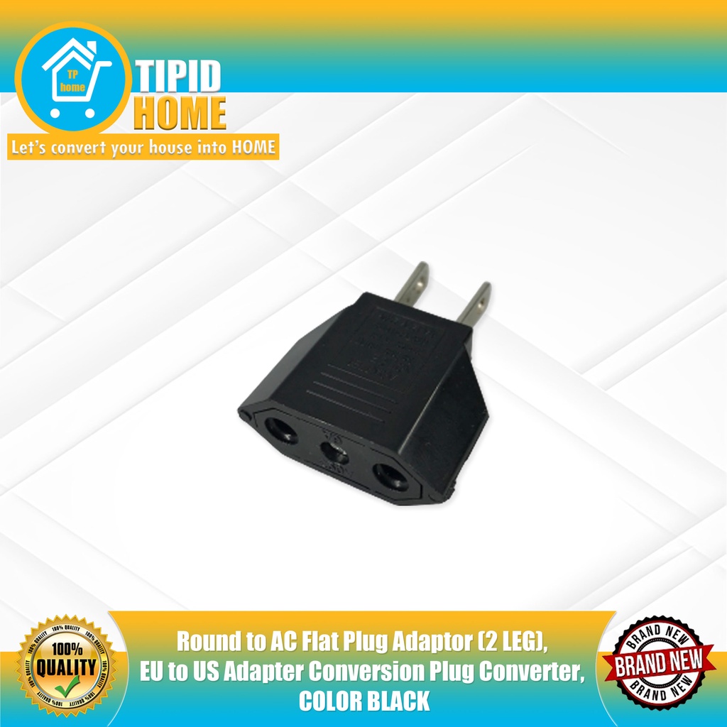Round to AC Flat Plug Adaptor (2 LEG), EU to US Adapter Conversion Plug ...