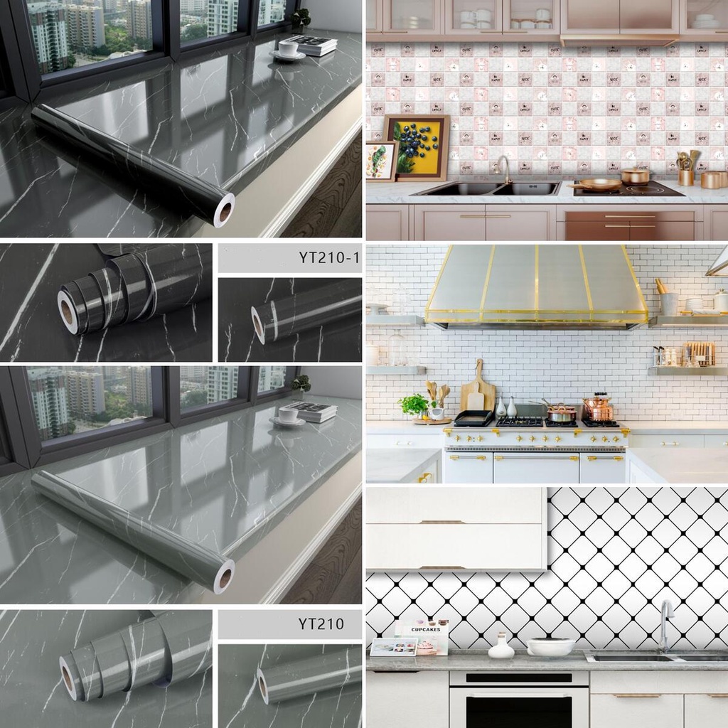 Marble Kitchen decorate Wallpaper Waterproof and Oil proof Stickers ...