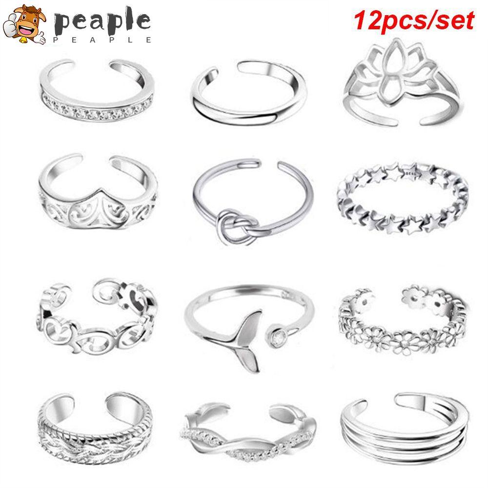 PEAPLE 12pcs/set Girls Toe Ring Set Women Finger Rings Foot Ring Beach ...