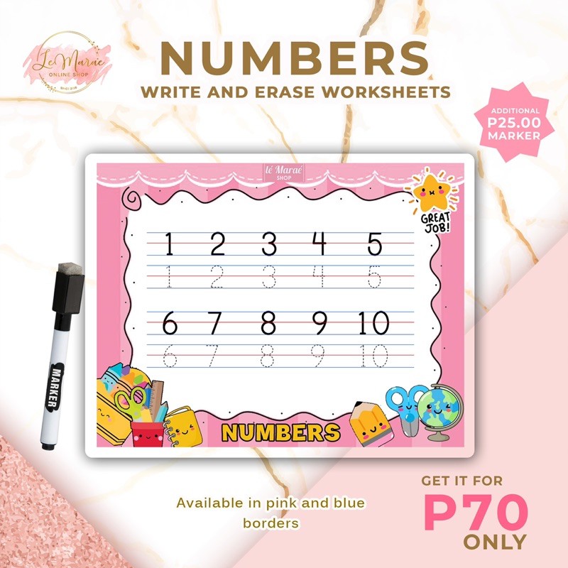NUMBERS 1 to 10 Write and Erase Tracing Laminated Worksheets Writing ...