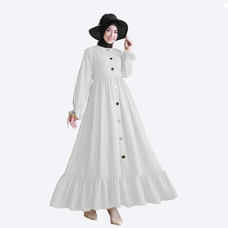 PUTIH Plain Maxi Jersey White Robe Jumbo Button Latest Muslim Clothing ...