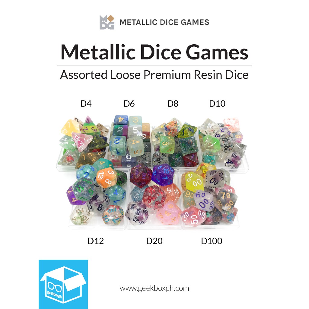 MDG Assorted Loose Premium Resin Dice per Piece (D4 D6 D8 D10 D12 D20 ...