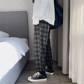 Men's Plaid Straight Hanbok College Style Pants Student Casual Trousers ...