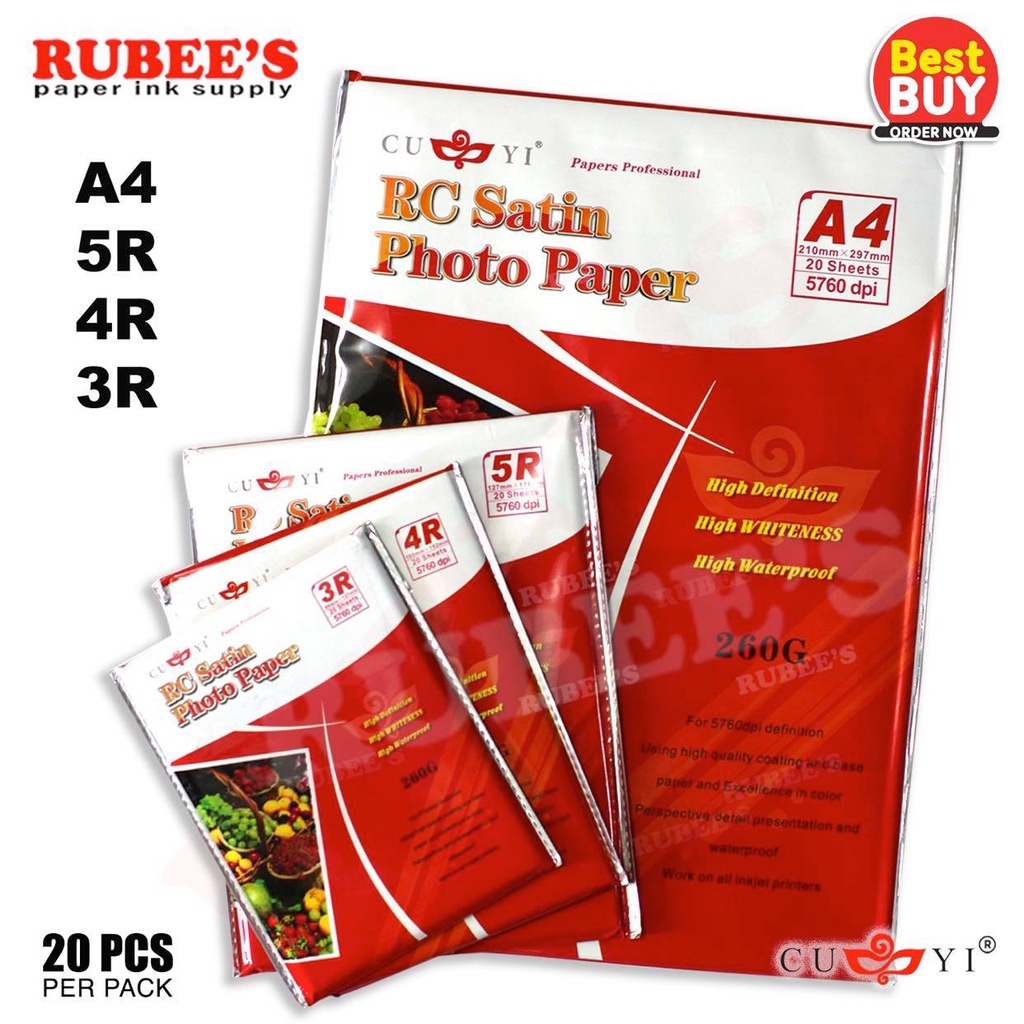 CUYI RC Satin Photo paper 260g (A4/5R/4R/3R) | Shopee Philippines