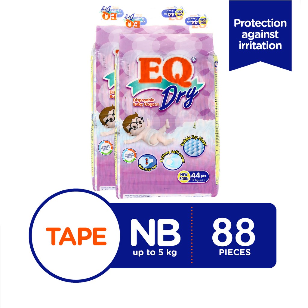 EQ Dry Econo Pack Newborn 44's x 2 packs (88 pcs) - Tape Baby Diapers ...