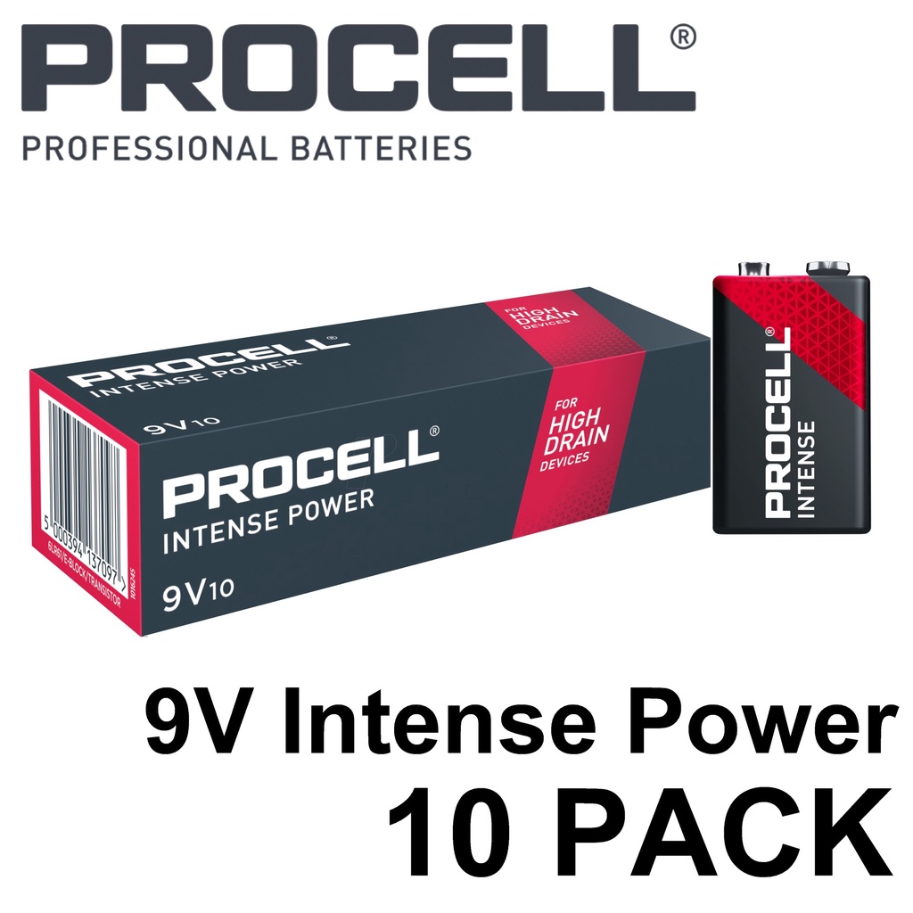 Procell 9V (10pcs) Intense Power Alkaline Battery Industrial Battery ...
