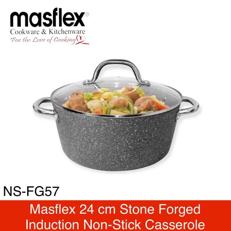 Masflex 24cm Stoneforged Non -stick Induction Casserole with Glass Lid ...