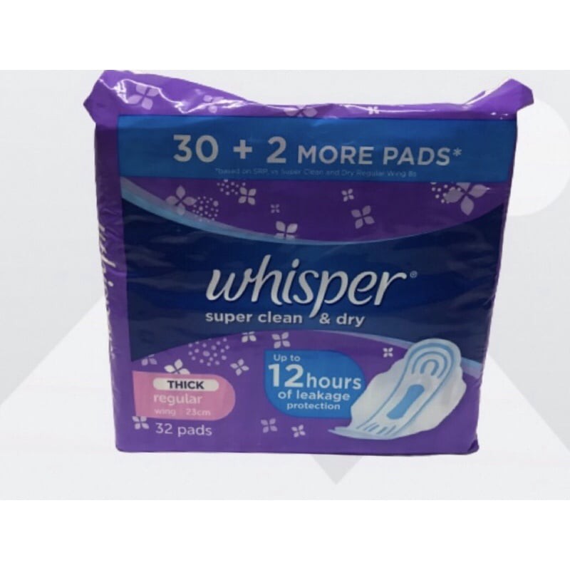 WHISPER Super Clean & Dry Thick Regular with Wings ( 30 + 2 more pads ...