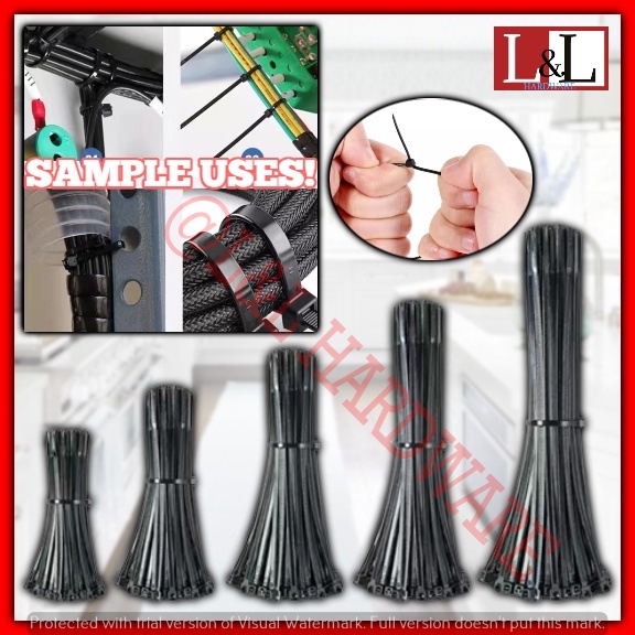 1819 Black Cable Zip Ties Self-Locking Nylon Wrap Wire Ties Industrial ...