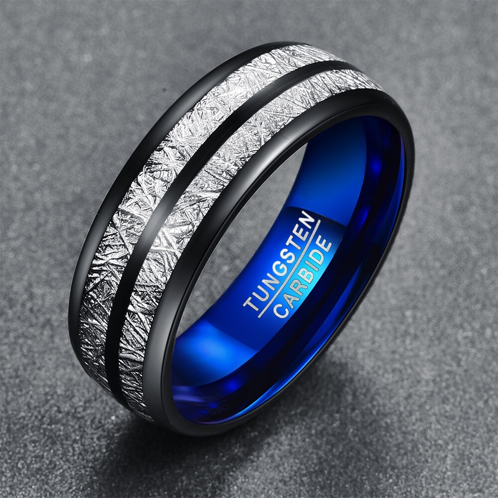 BONLAVIE 8mm Men's Imitated Meteorite Tungsten Carbide Ring Domed ...