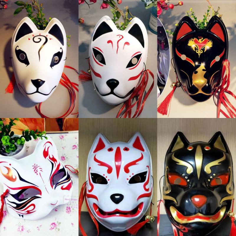 [Set 2] Japanese Mask Kitsune Fox Neko Giant Oni Tengu Halloween Fancy ...