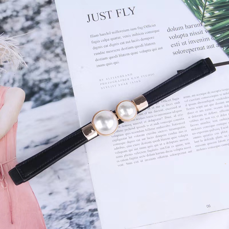 Korean Stretch Belt Ladies Elegant Pearl Leather Belts For Women ...