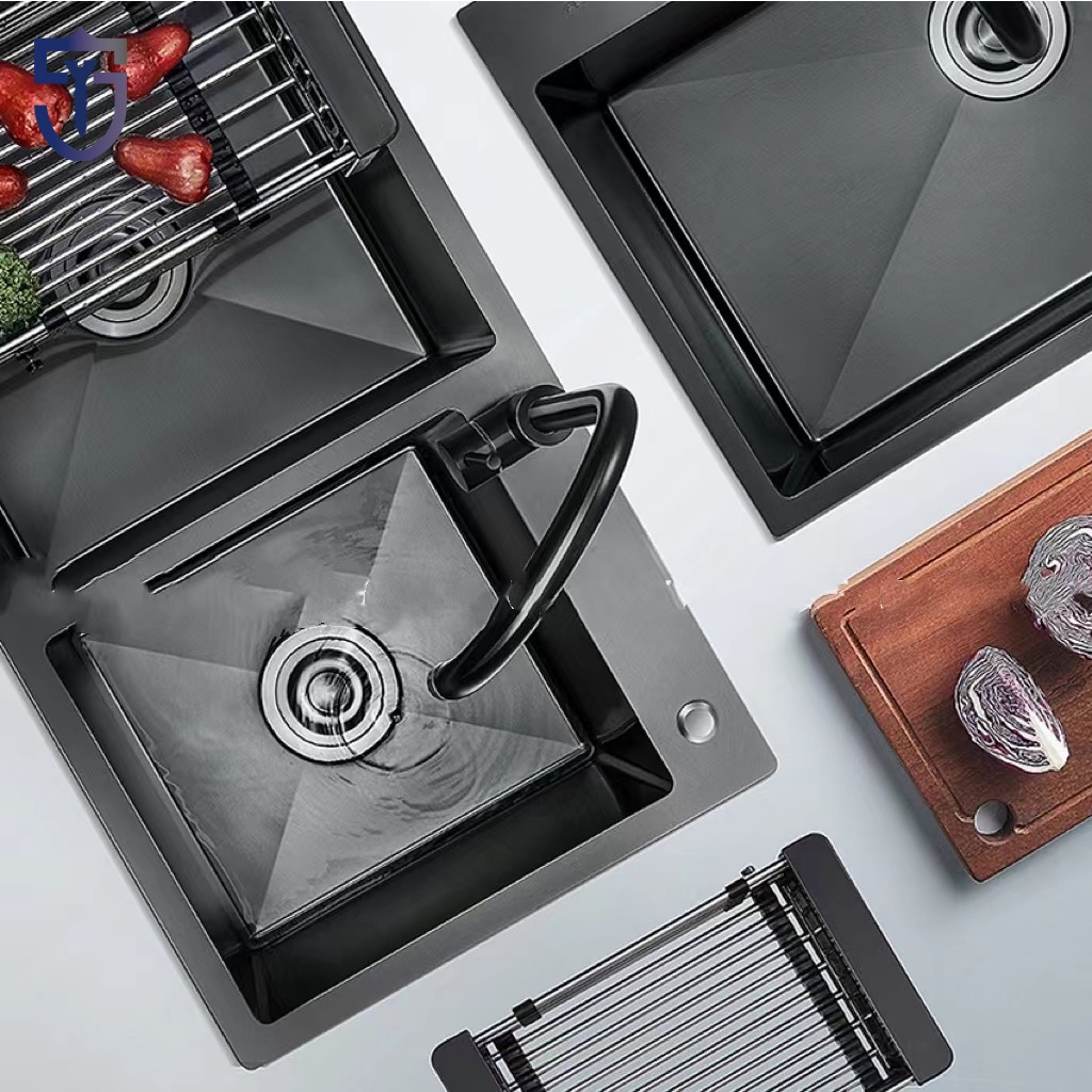 SUS304 Kitchen Sink Thickness Single Double Black & Silver Stainless ...
