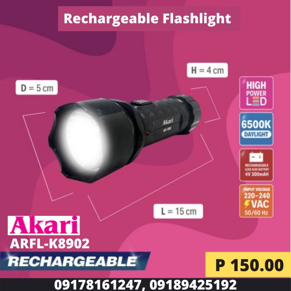 Akari Rechargeable Flashlight (ARFL-K8902) | Shopee Philippines