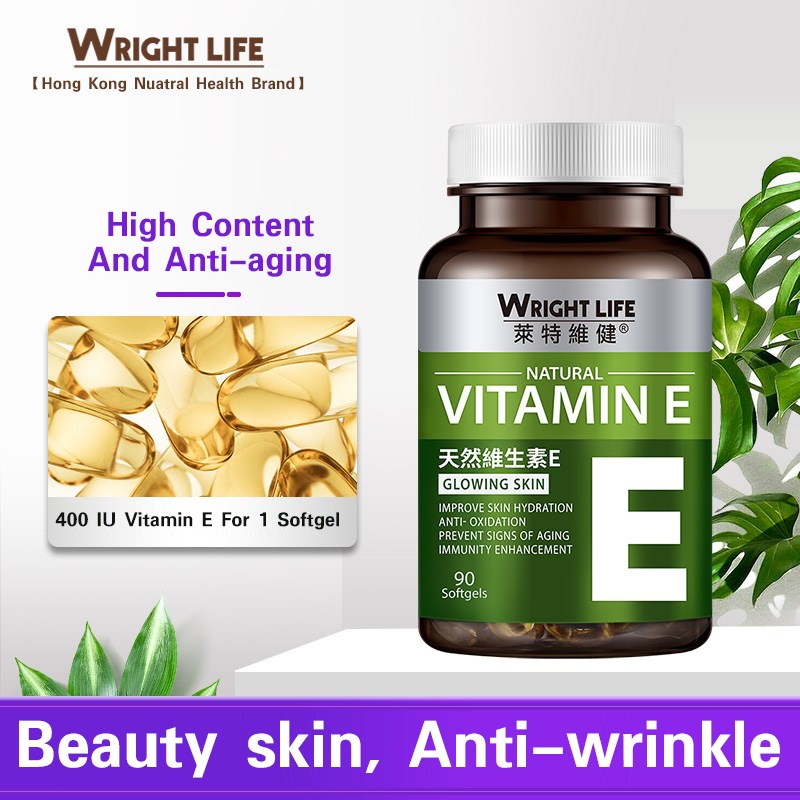 WRIGHT LIFE Vitamin E 90 Softgels 400Iu Grape Seed Oil Vitamine Capsule ...