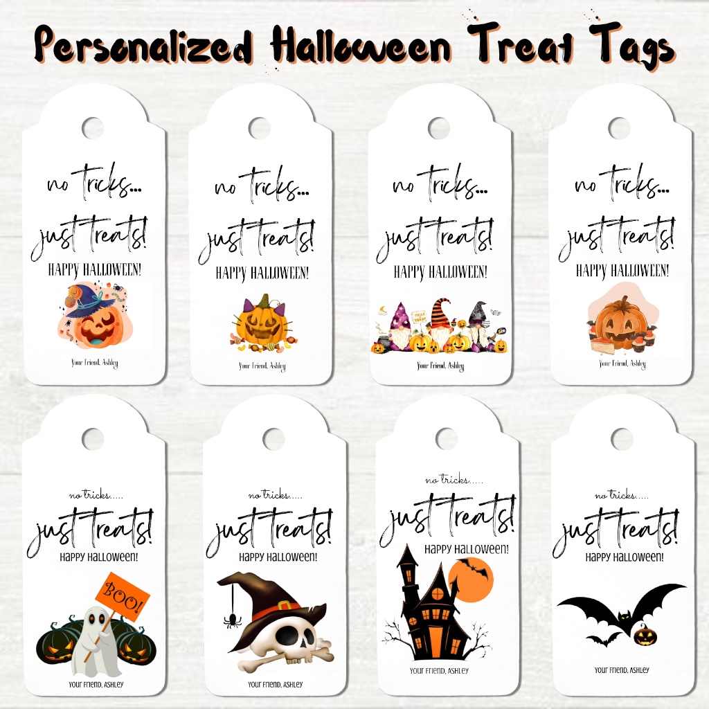 Personalized/Customized Halloween Treat/Cookie Gift Tags "No Tricks ...