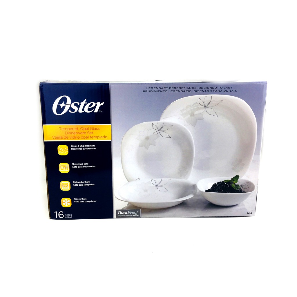 OSTER 16 pc Dura Proof Tempered, Opal Glass Dinnerware Set | Shopee ...