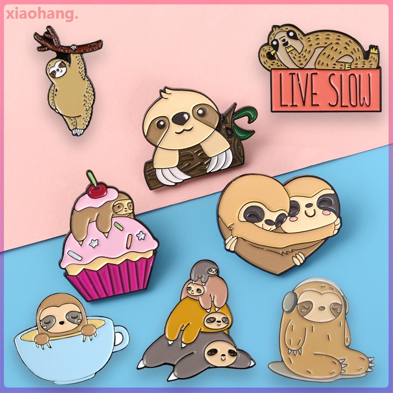 Sloth Family Cute Lapel Pins Cake Sleepy Embrace Brooches Badges ...