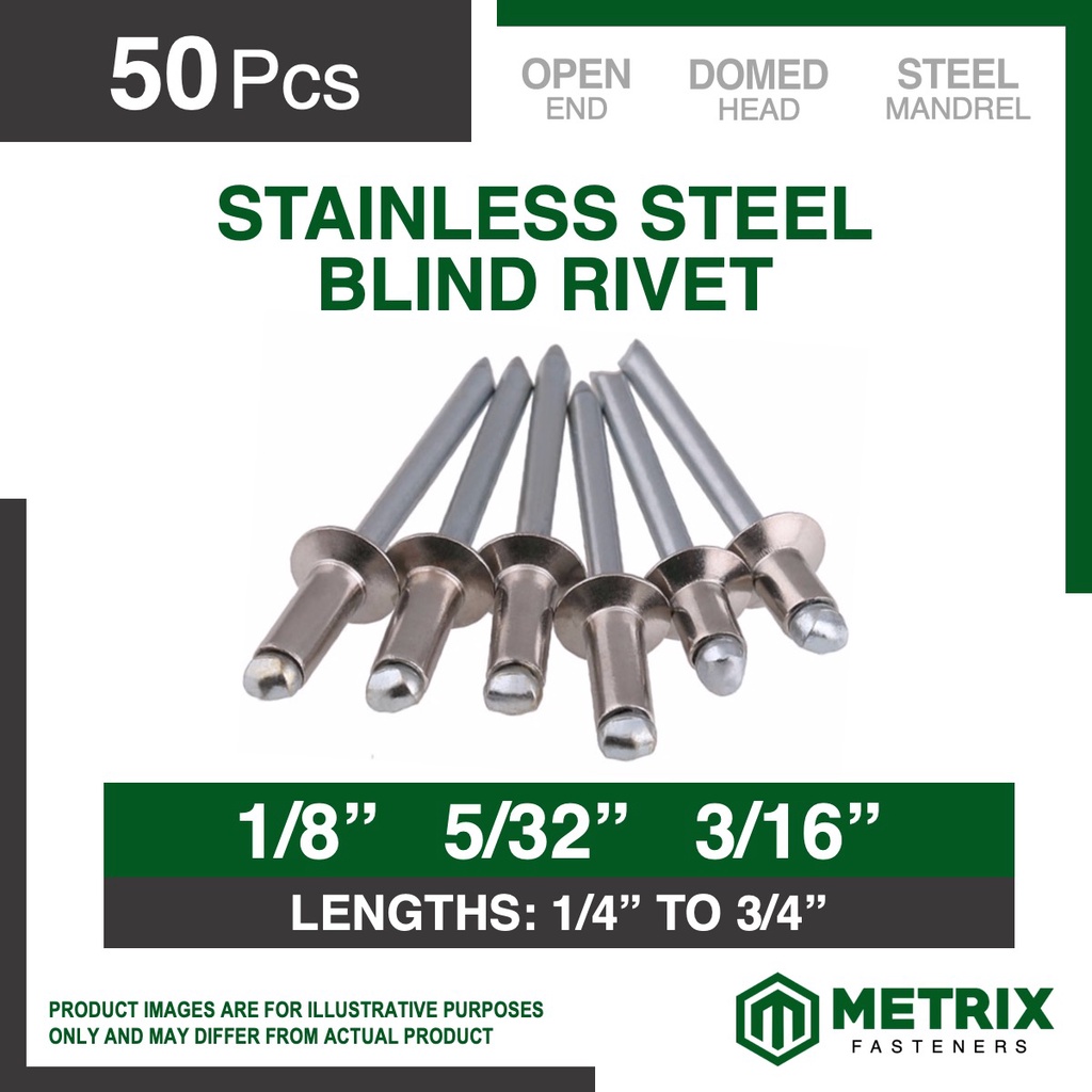 50pc Stainless Steel Blind Rivet / SS Pop Rivet / SS Rivet 1/8 5/32 3/ ...
