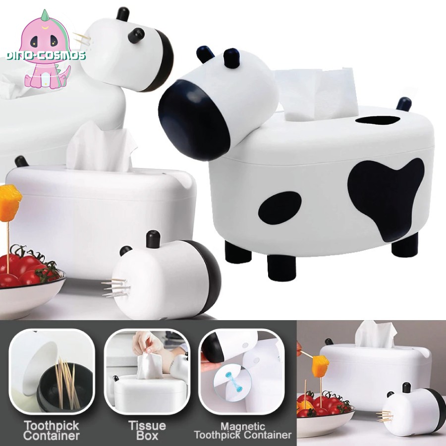DINO 2 IN 1 Cute Cow Tissue Box Holder & Toothpick Container | Shopee ...