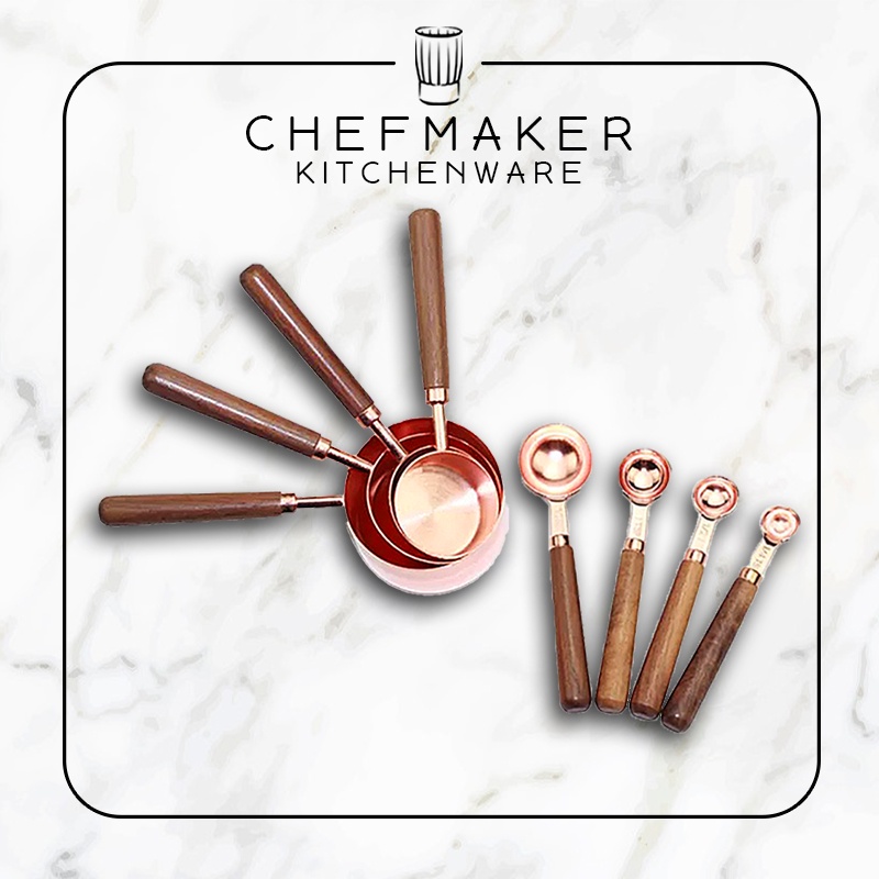 CHEFMAKER 8 Piece Walnut Handle Rose Gold Baking Tool Set Kitchen ...