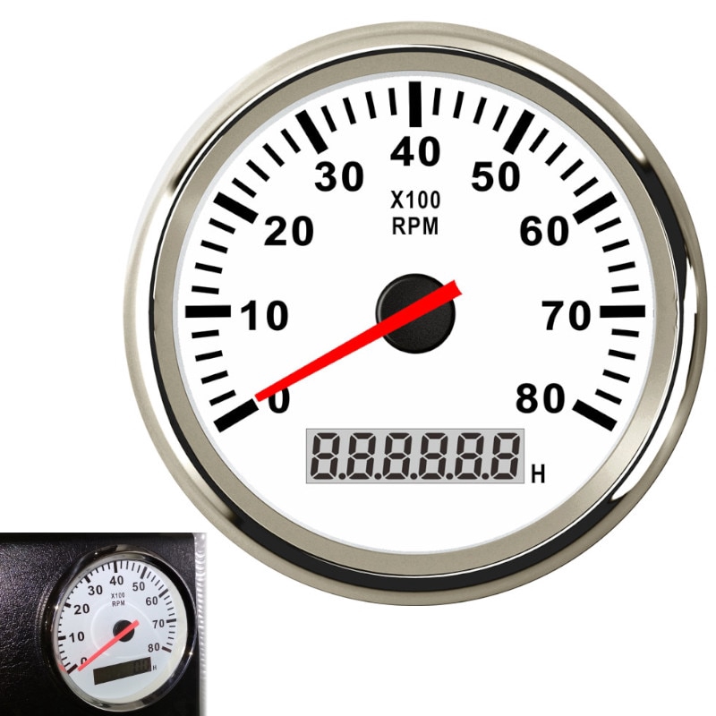 8K Boat Tachometer Marine Tacho Meter Gauge LCD Hourmeter 12V/24V 8000 ...