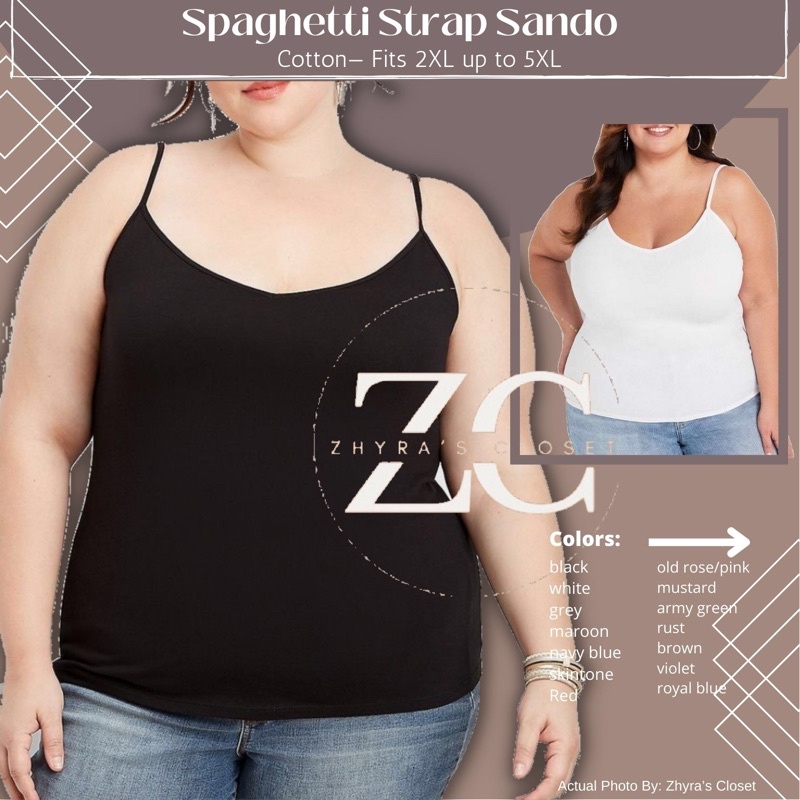 BIG SIZE Plus Size Spaghetti Strap Sando Tank Top Cotton | Shopee ...