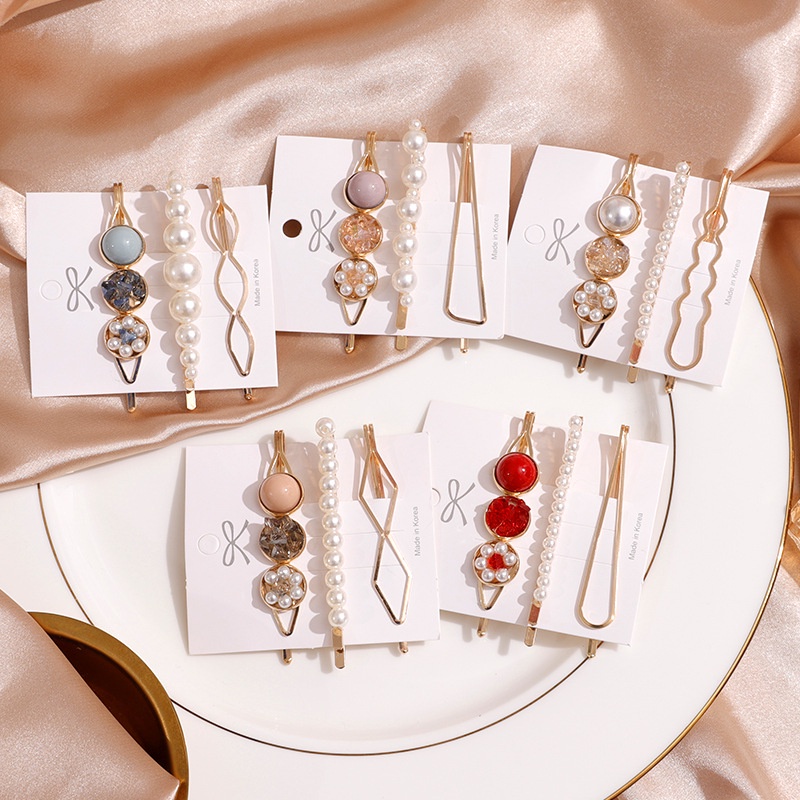 3PCS/SET Pearl Word Hairpin Rhinestone Hairpin Korean Style Hairpin ...