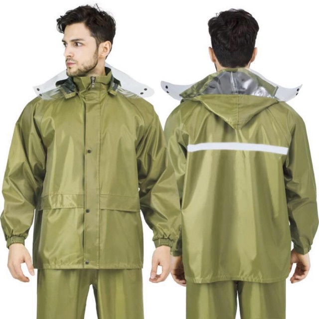 Thick Waterproof Rainwear Jacket Raincoat Rain Pants Set Kapote Makapal ...
